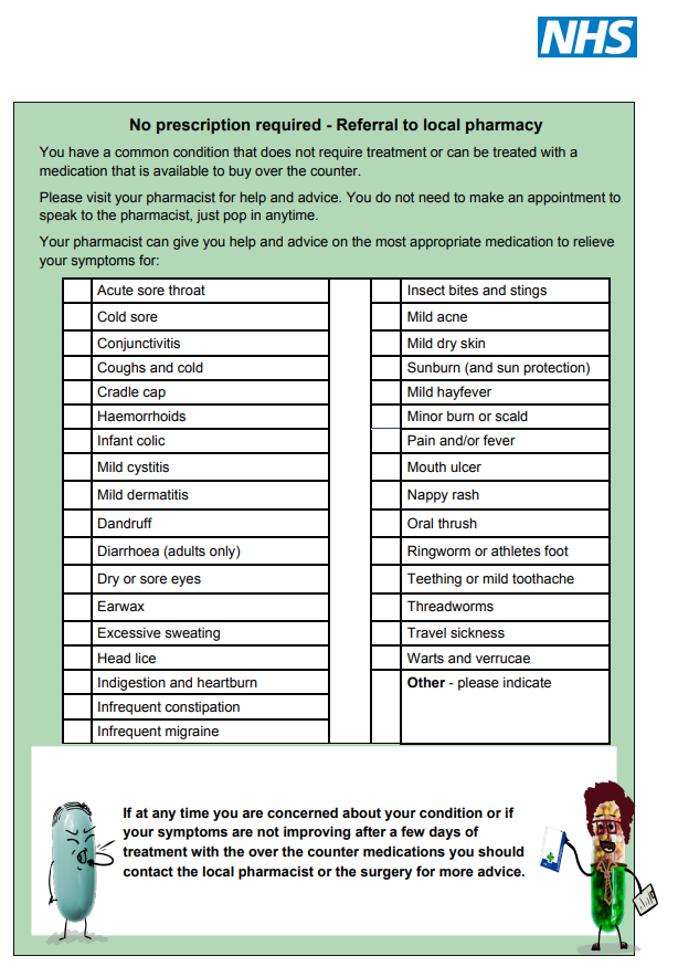 Minor ailments - Your local pharmacy - Sandy Lane Surgery